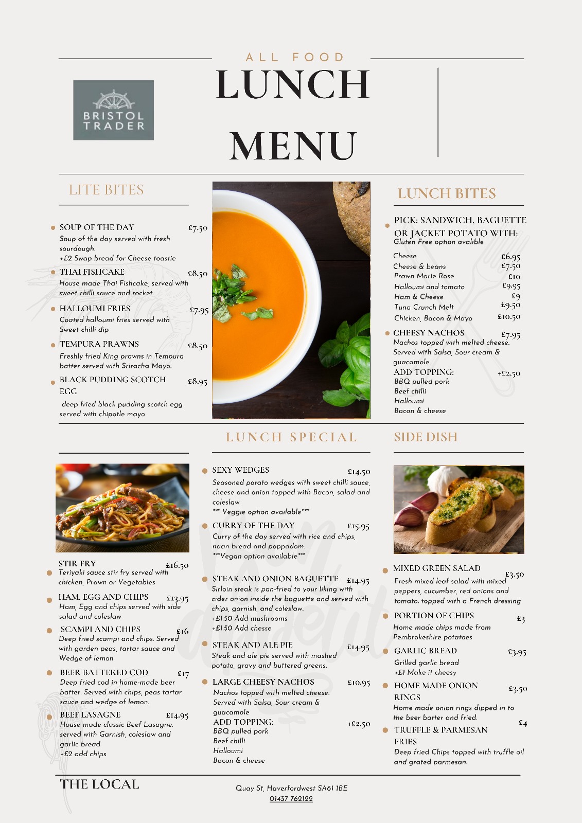 Menus | The Bristol Trader