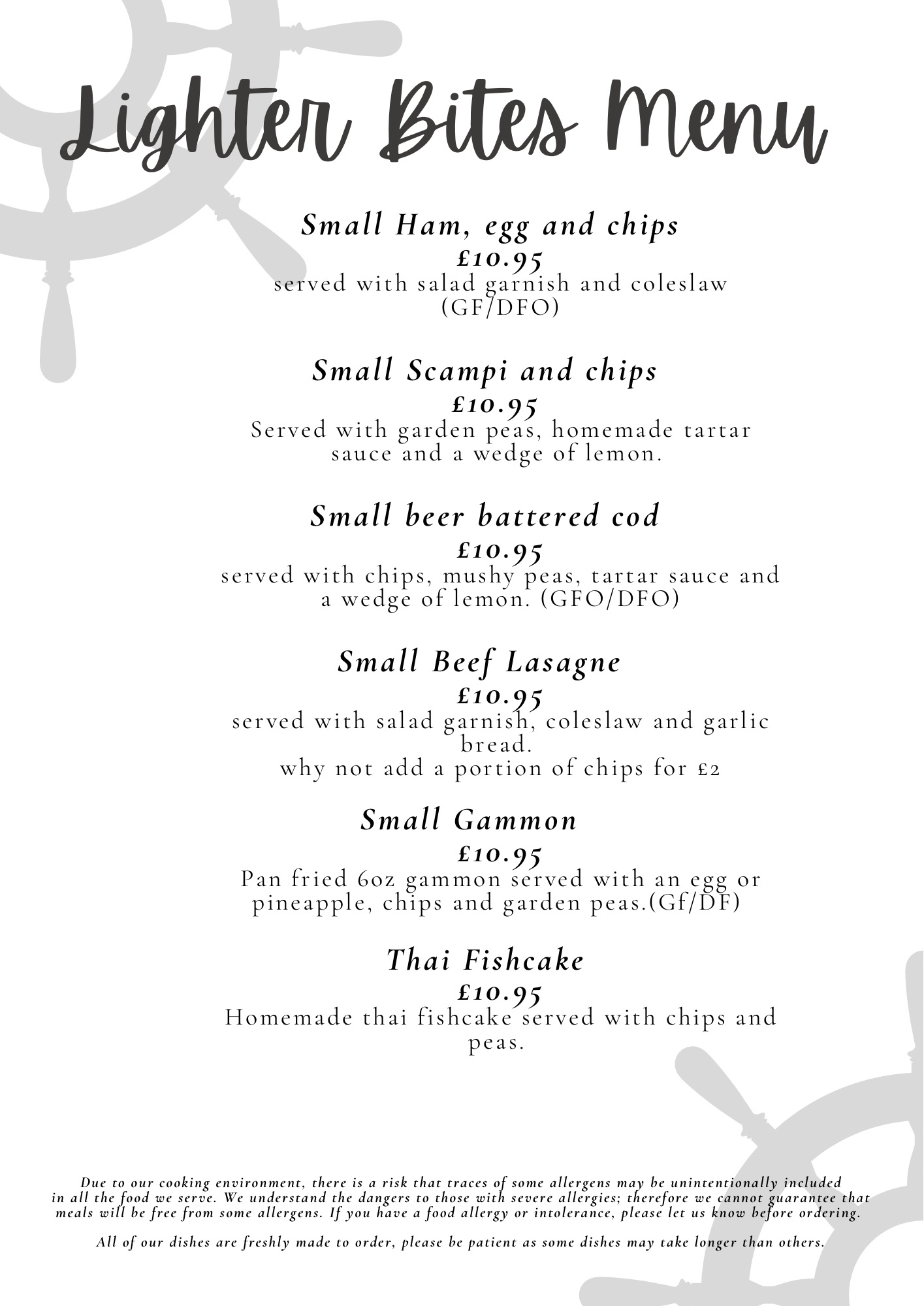 Menus | The Bristol Trader