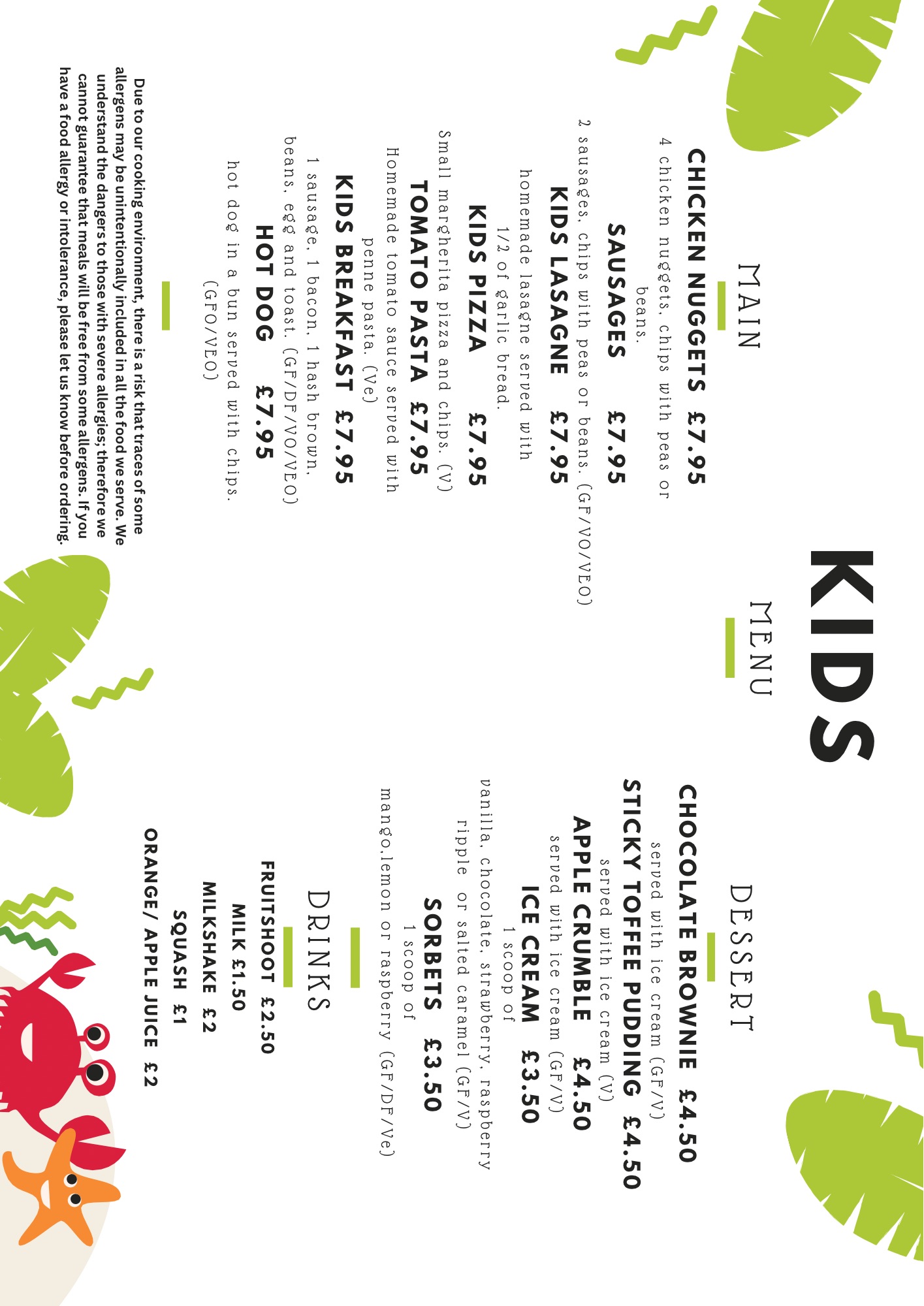 Menus | The Bristol Trader